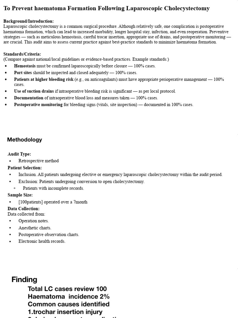 Lap Cholecystectomy Audit | PDF | Gallbladder | Surgery