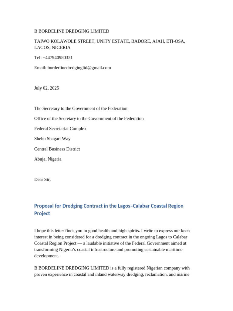 Dredging Proposal Letter Borderline | PDF