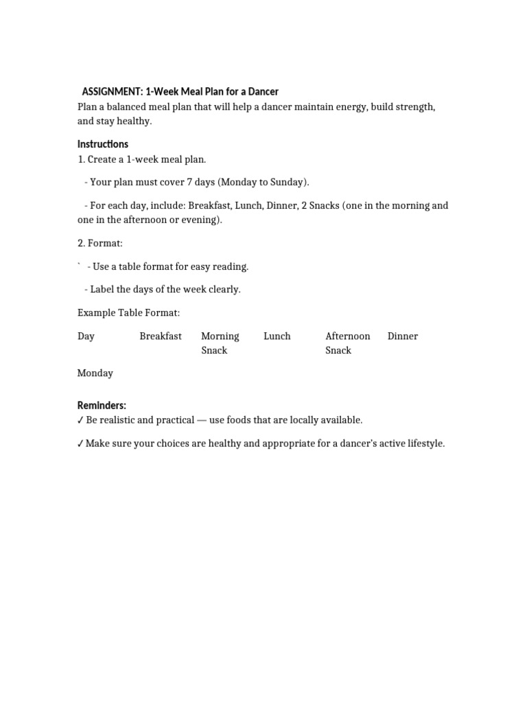 1 Week Meal Plan Assignment | PDF