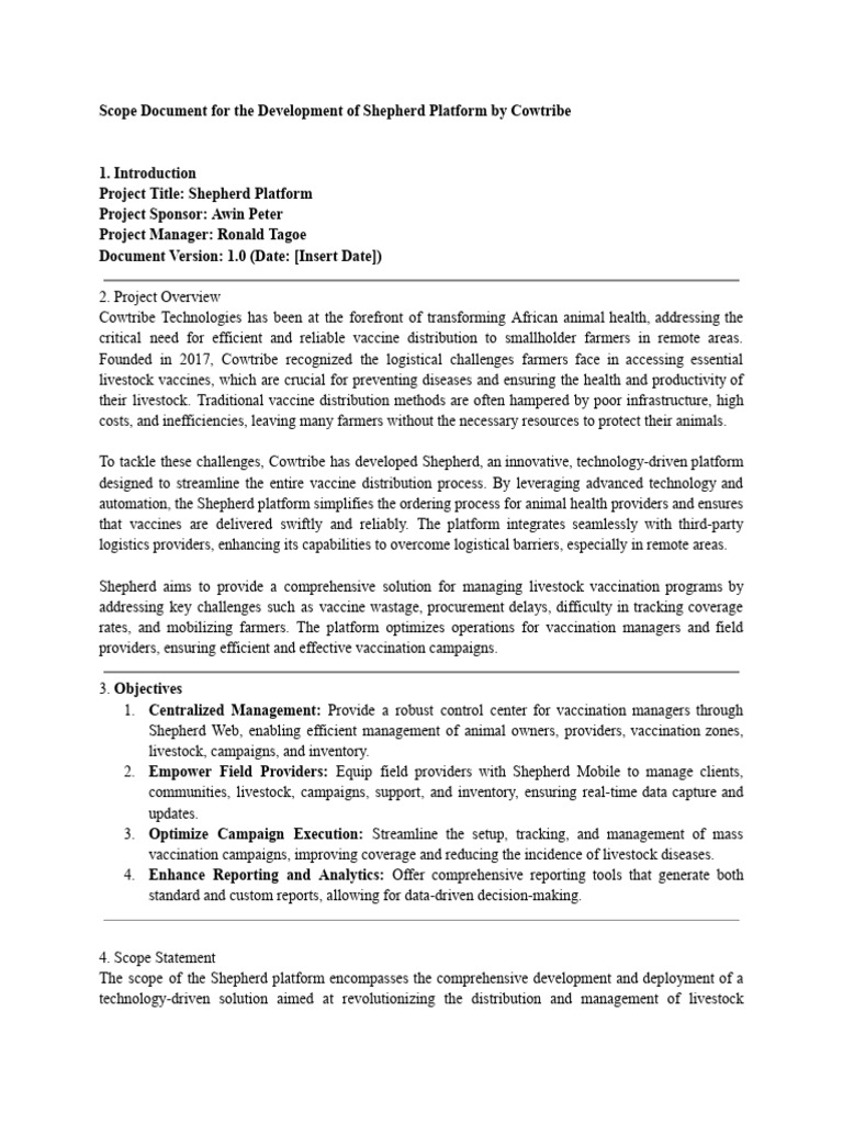Internal Scope Document For The Development of Shepherd Platform by ...