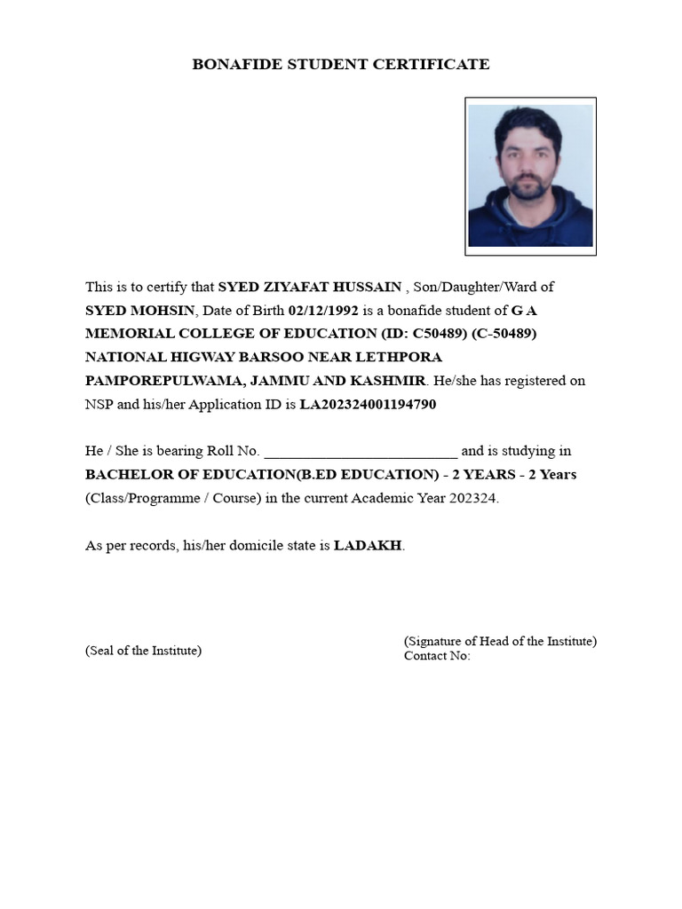 Bonafide Student Certificate | PDF