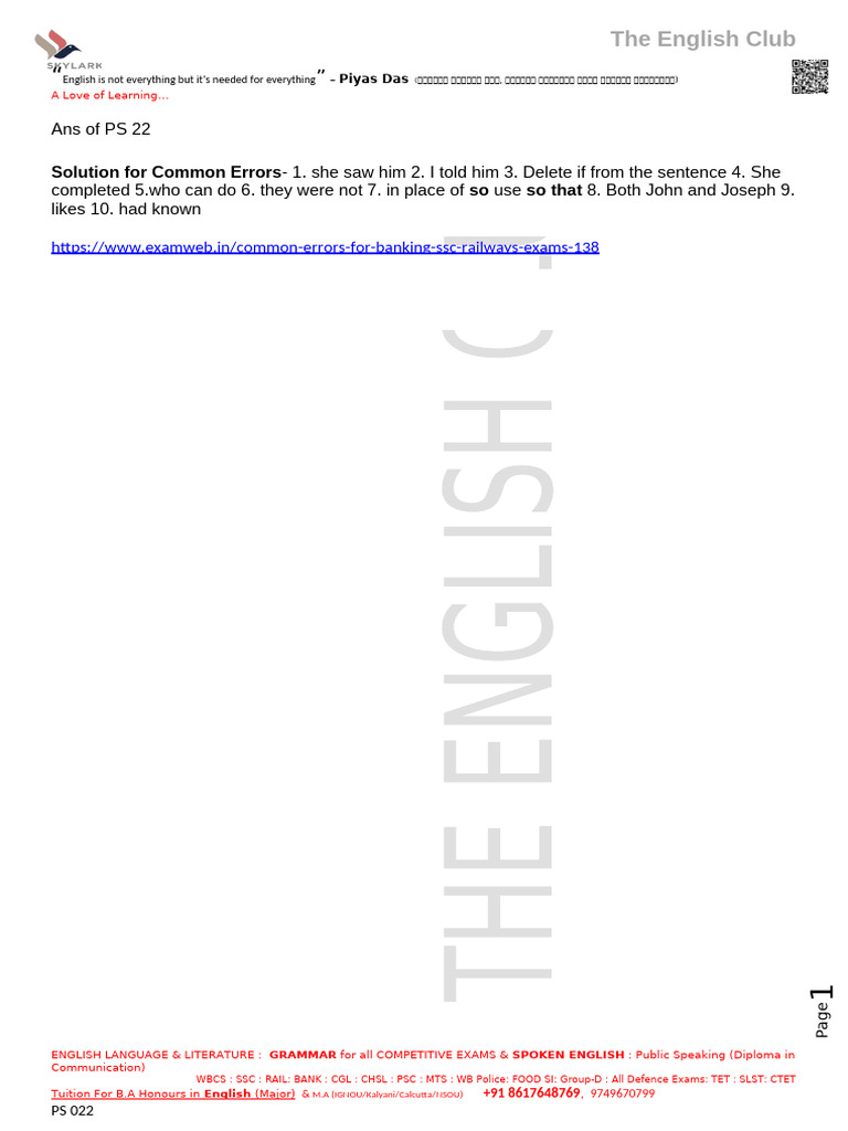Common English Errors for Exams | PDF