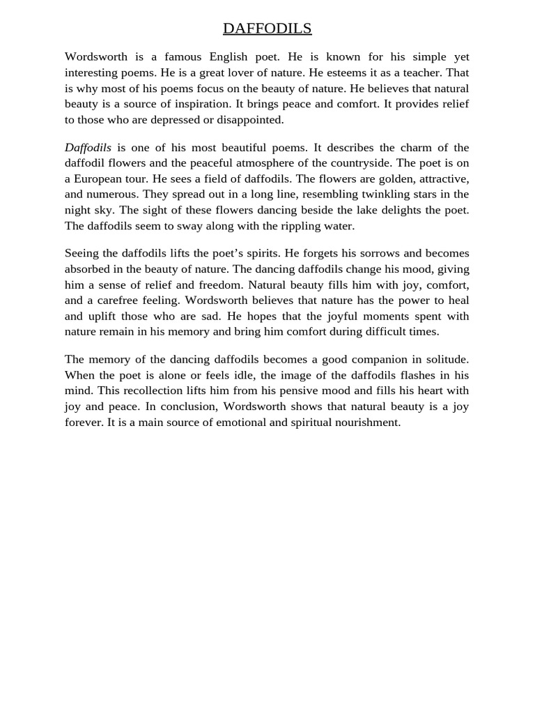 Daffodils: A Summary for 9th Class | PDF