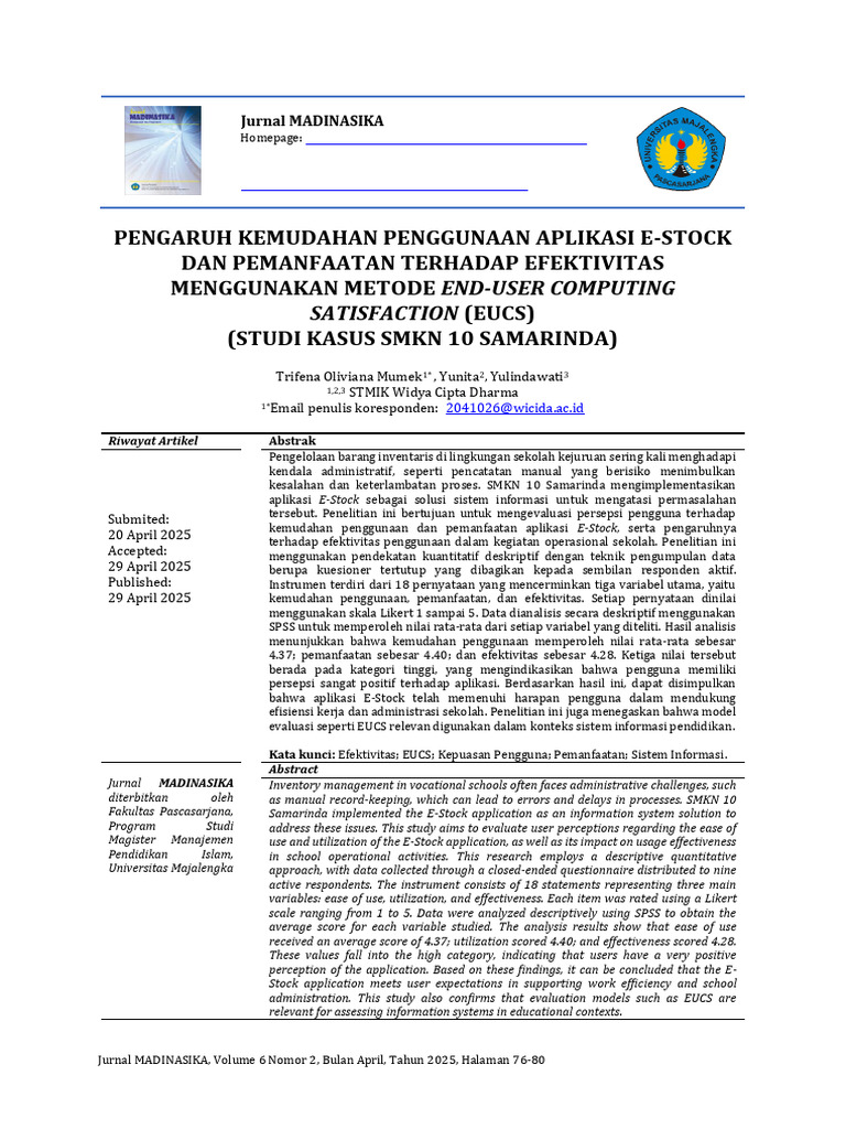 Pengaruh Kemudahan Penggunaan Aplikasi E-Stock Dan Pemanfaatan Terhadap ...