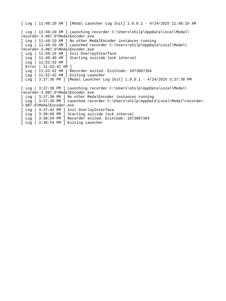 Medal Launcher Log 20250424 | PDF