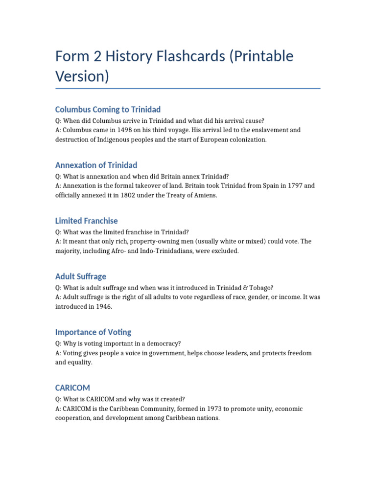 Form 2 History Flashcards | PDF