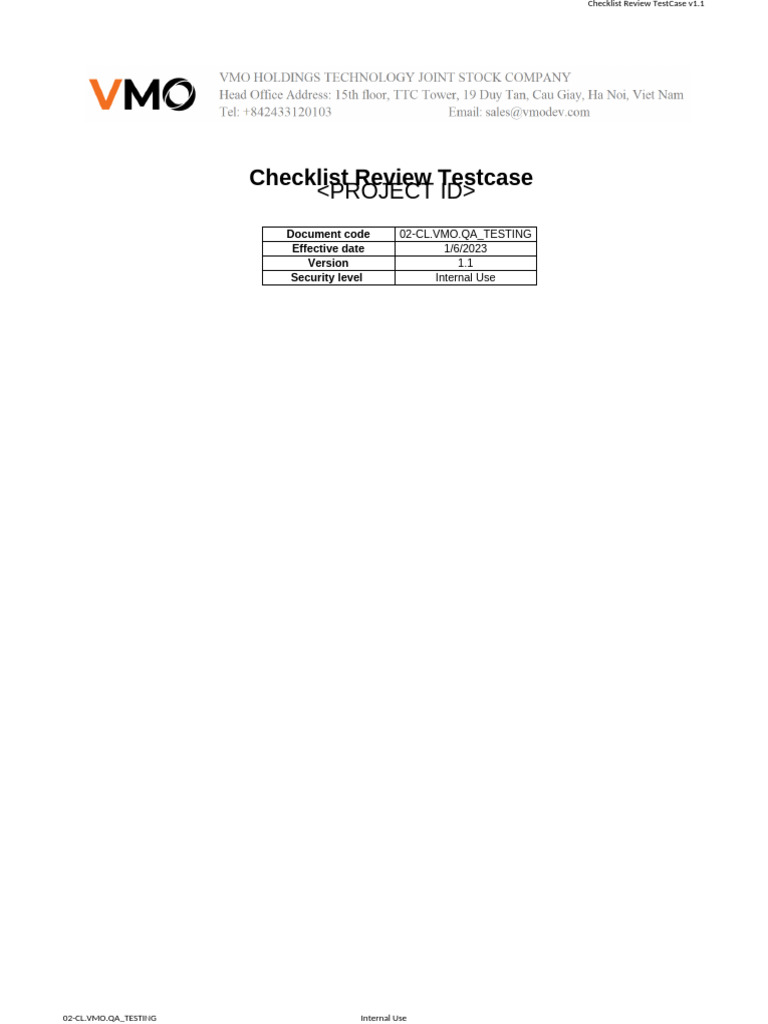 02-CL - vmo.QA TESTING Checklist Review Test Case v1.1 | PDF