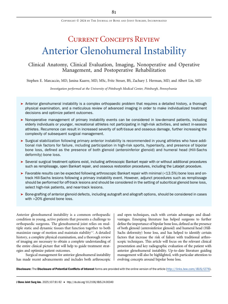 Anterior Glenohumeral Instability | PDF | Shoulder | Limbs (Anatomy)
