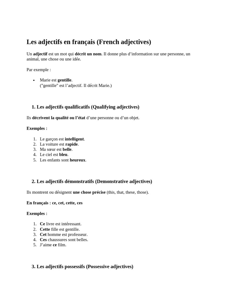 Types d'adjectifs en français | PDF | Adjectif | Linguistique