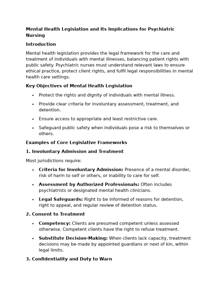 Legal Implications for Psychiatric Nursing | PDF | Psychiatry | Mental ...