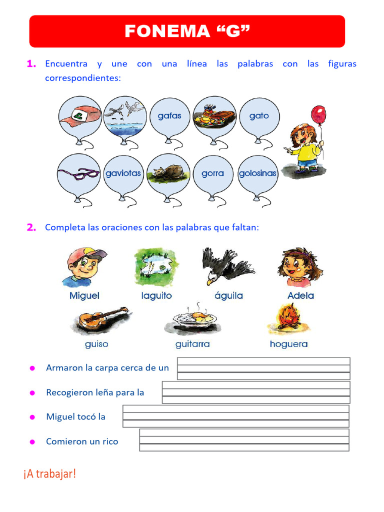 Fonema G para Primero de Primaria | PDF