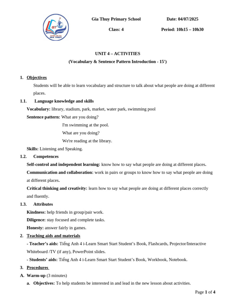 Vocabulary for Activities in English | PDF | Vocabulary | Procedural ...