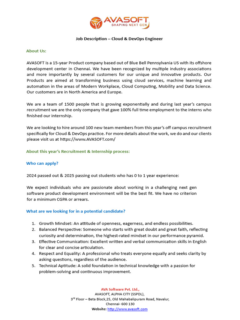 Cloud & DevOps Engineer - Avasoft - 2025 | PDF | Cloud Computing | Recruitment