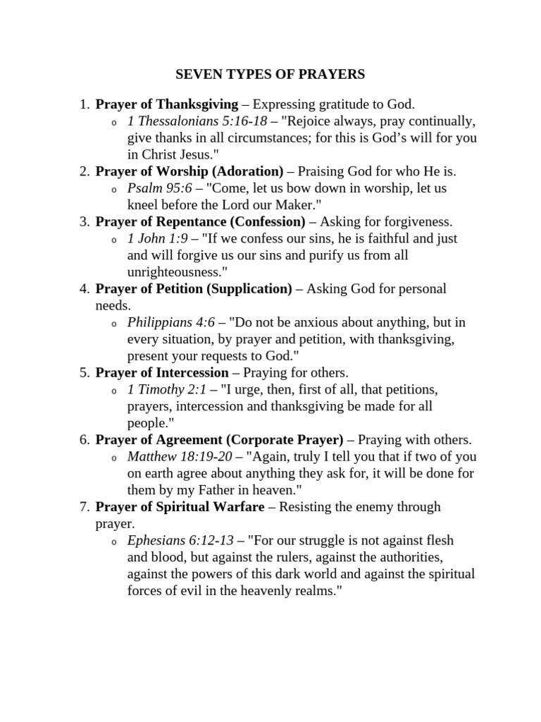 Seven Types of Prayer Explained | PDF