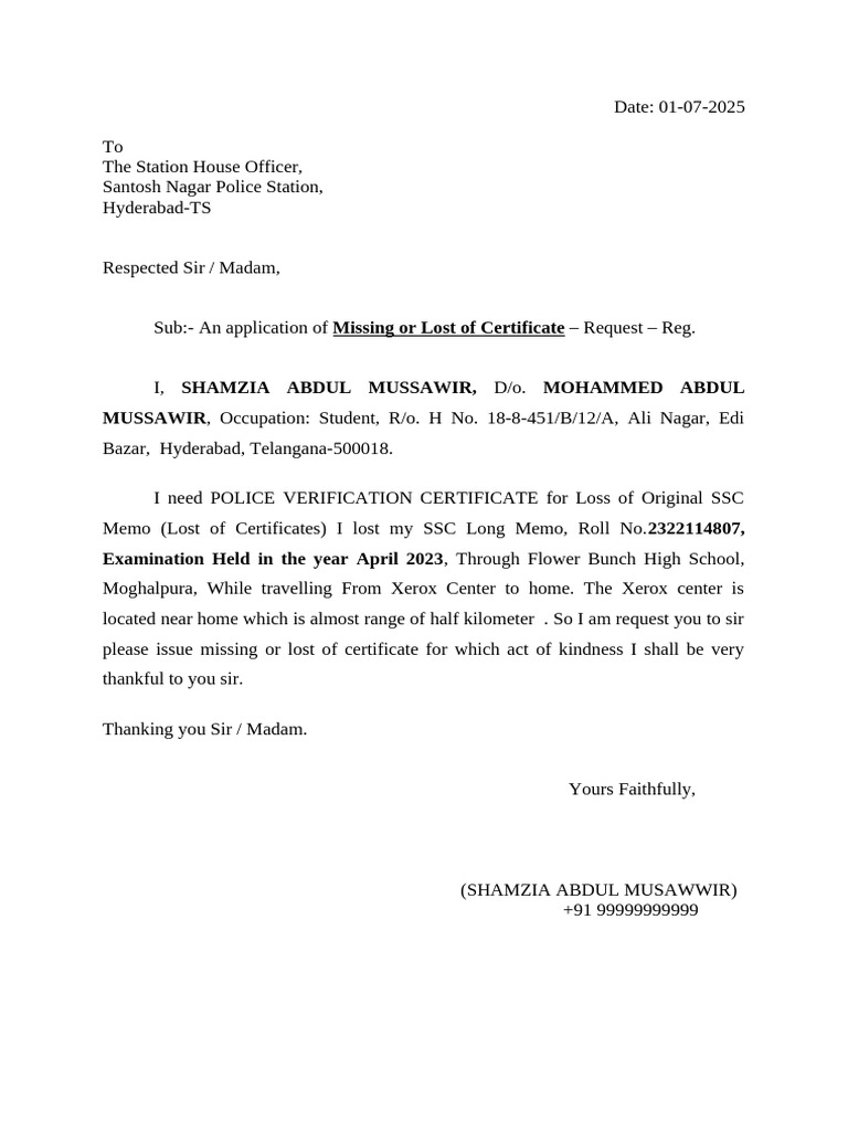 Gap Certificate Proforma (Police Station) | PDF