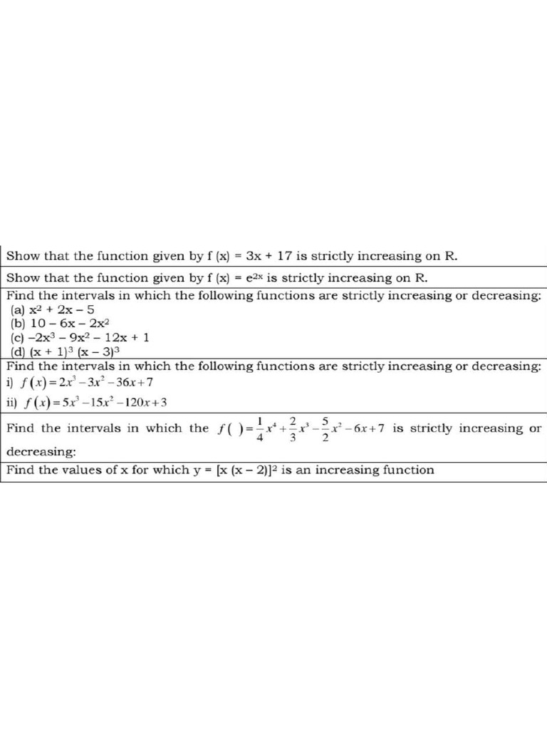 Class 12th Increasing Decreasing Test | PDF