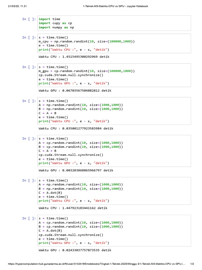 1 Tekrek M3 Matriks CPU Vs GPU Jupyter Notebook | PDF