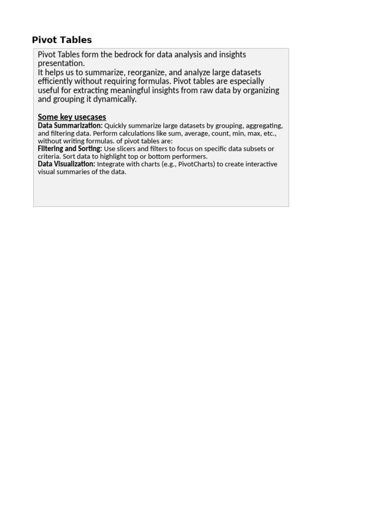 Understanding Pivot Tables for Data Analysis | PDF | Chart ...