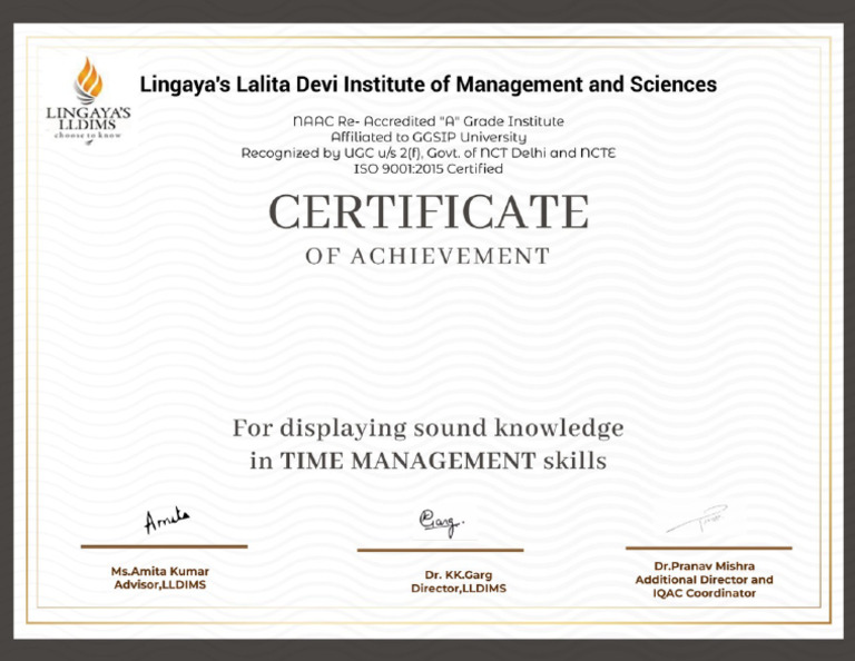 Pranav Time Management Assessment Certificate in Time Management Skills Edelytics Online | PDF