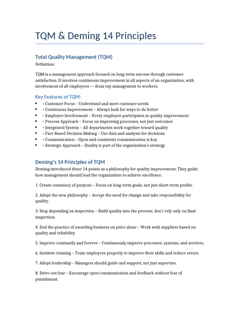 TQM & Deming 14 Principles | PDF
