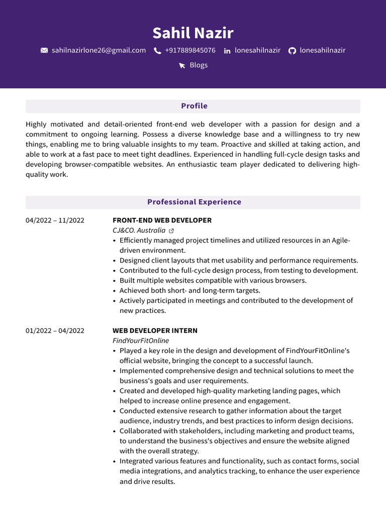 Sahil - Nazir - Resume - 10 02 2023 20 28 36 | PDF | World Wide Web ...