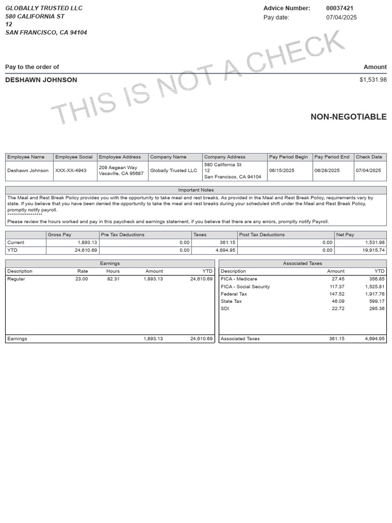 Paystubsnow Paystub 07102025 1137am | PDF | Paycheck | Payroll