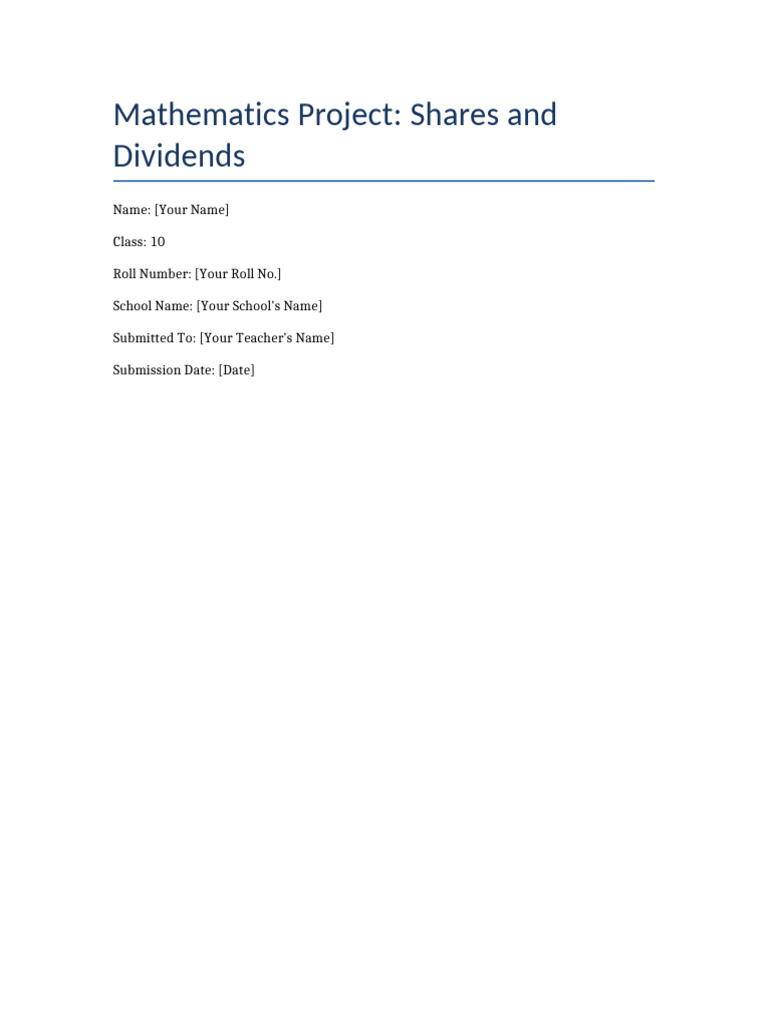 Class 10 Project on Shares & Dividends | PDF | Stocks | Dividend