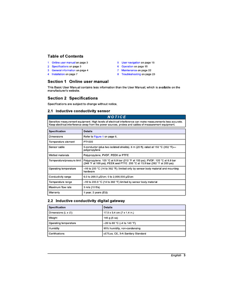 Inductive Conductivity Sensor Hach En | PDF