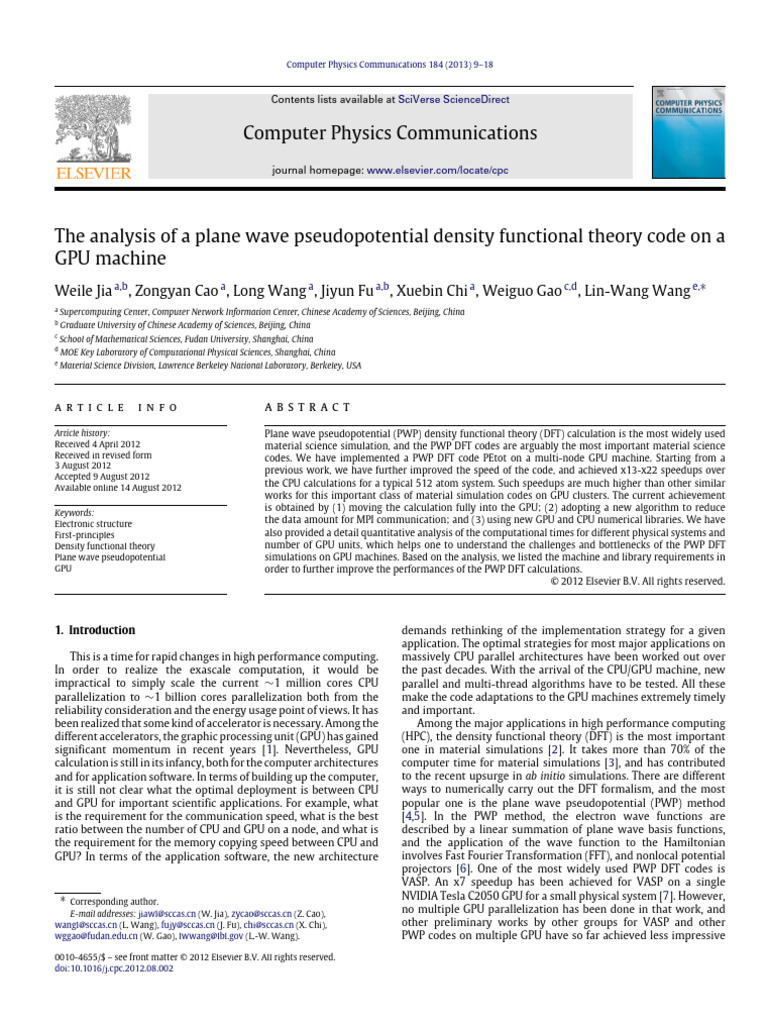The Analysis of A Plane Wave Pseudopotential Density Functional Theory ...