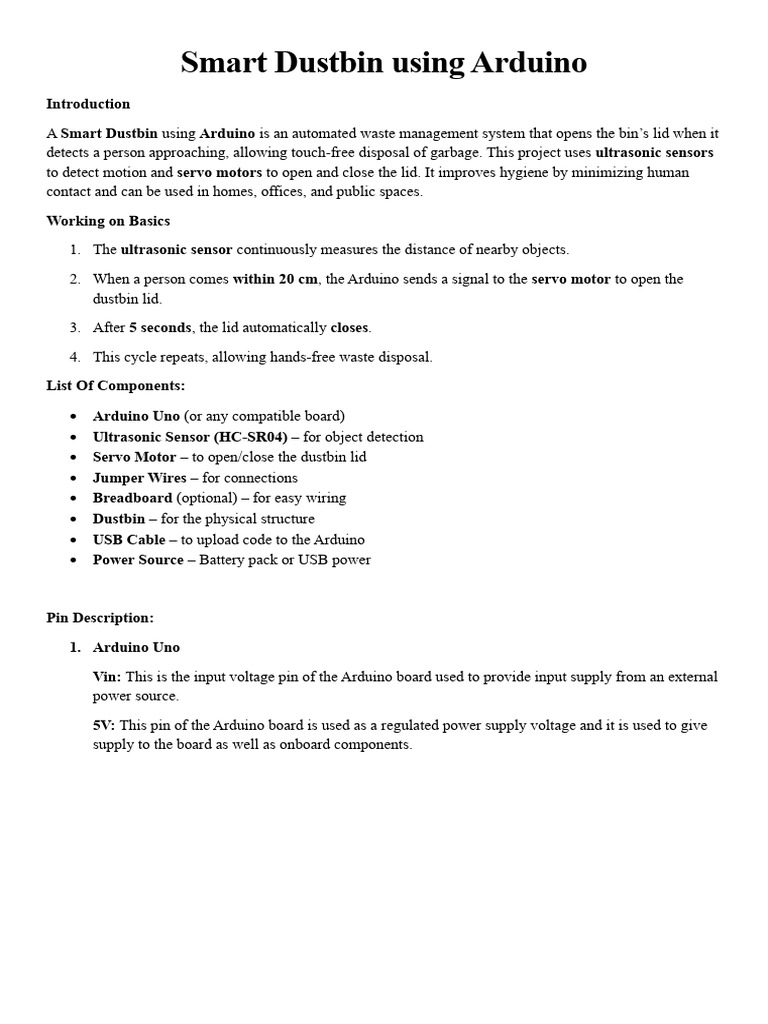 Smart Dustbin Using Arduino | PDF | Arduino | Computing