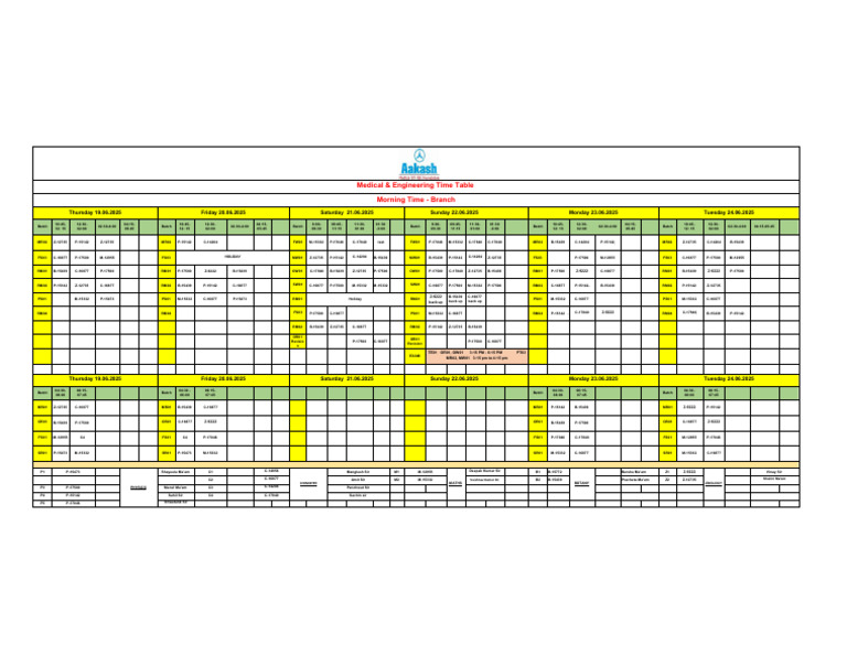 Branch Updated Time Table 19-06-25 To 24-06-25 | PDF
