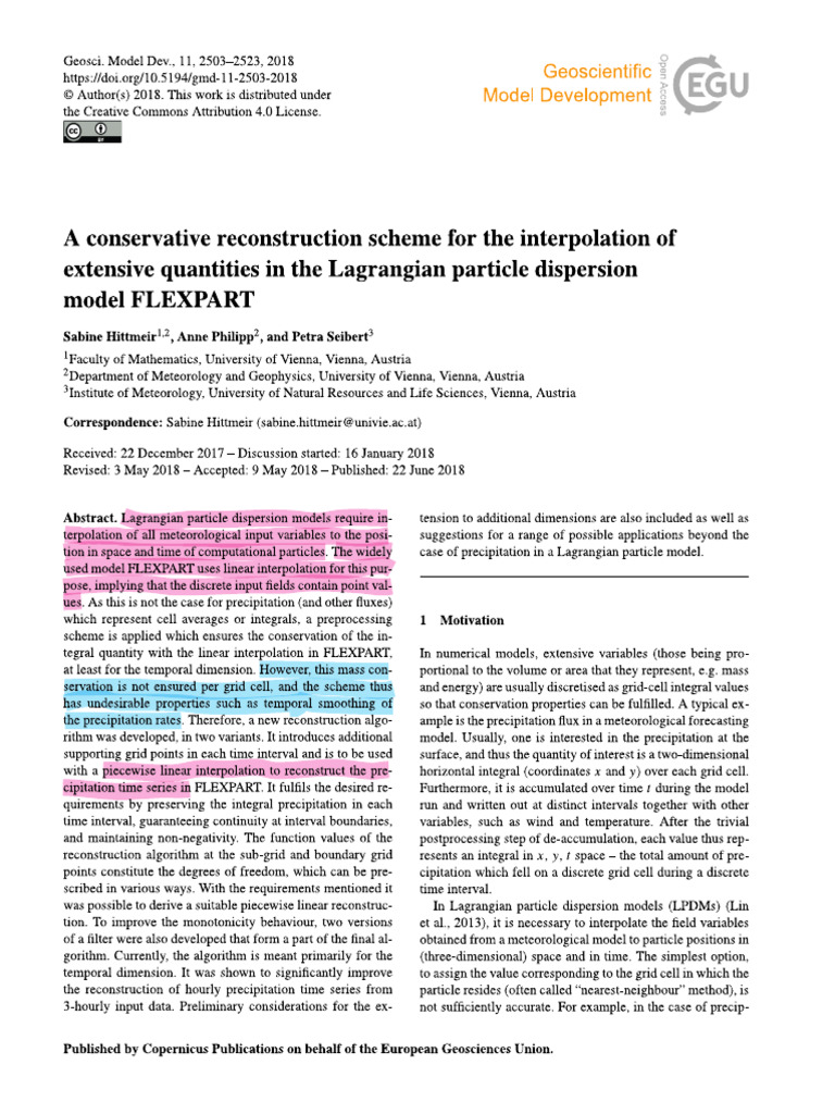 A Conservative Reconstruction Scheme For The Interpolation Ofextensive Quantities in The ...