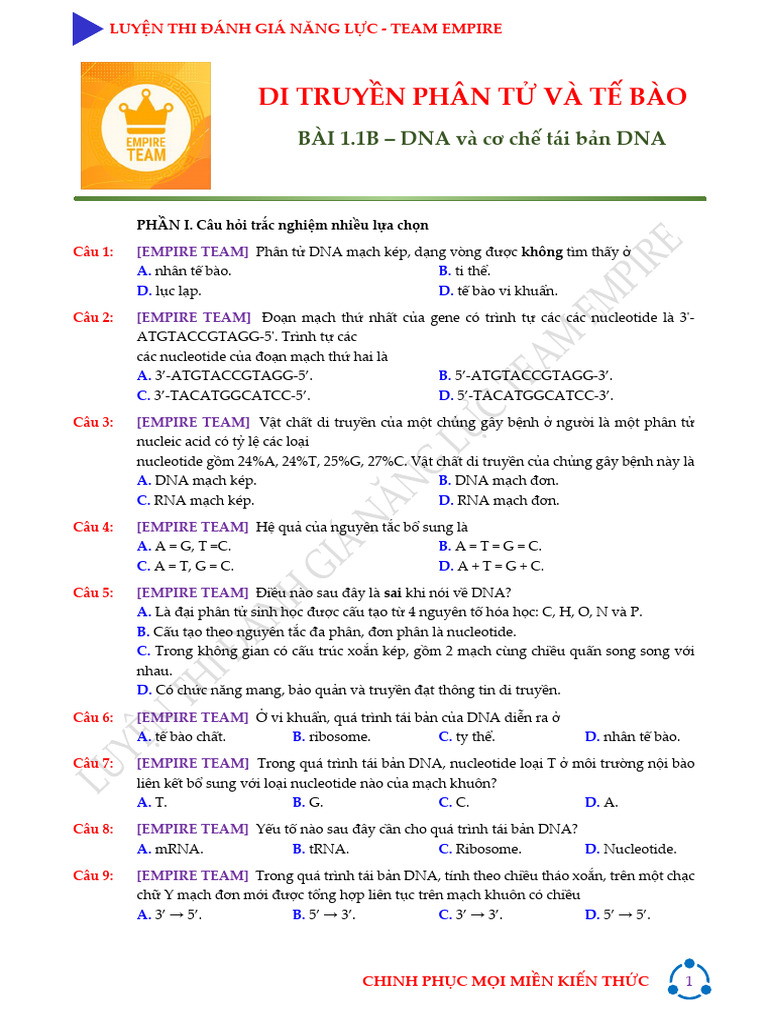 1B. DNA Va Co Che Tai Ban DNA (BT) | PDF