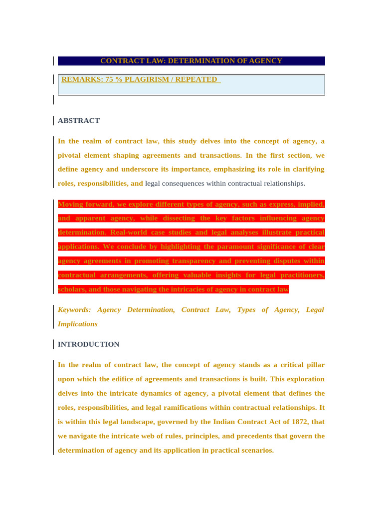 Agency Determination in Contract Law | PDF | Law Of Agency | Legal ...