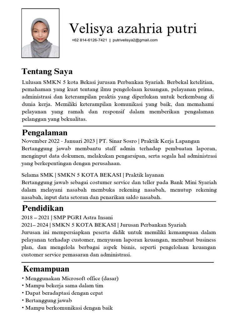 Velisya Azahria Putri: Tentang Saya | PDF