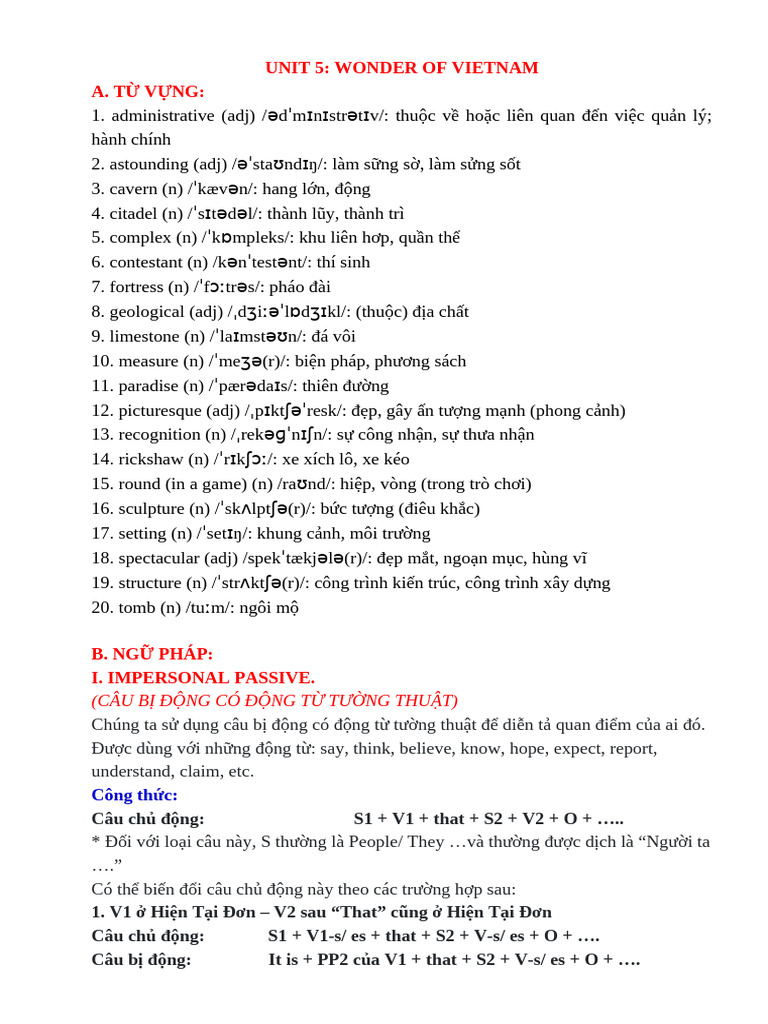 Bài tập Anh 9 theo unit E9 UNIT 5 | PDF