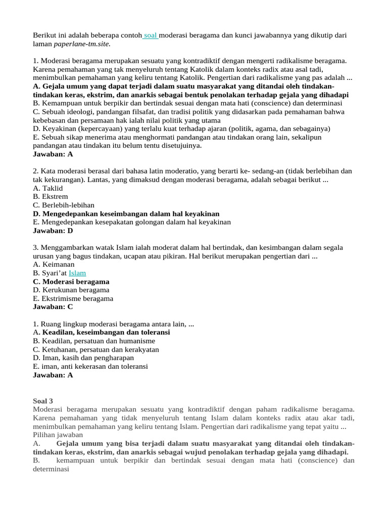 Contoh Soal Moderasi Beragama | PDF