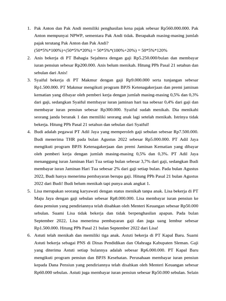 Latihan Soal PPH 21 Bagian 1 | PDF