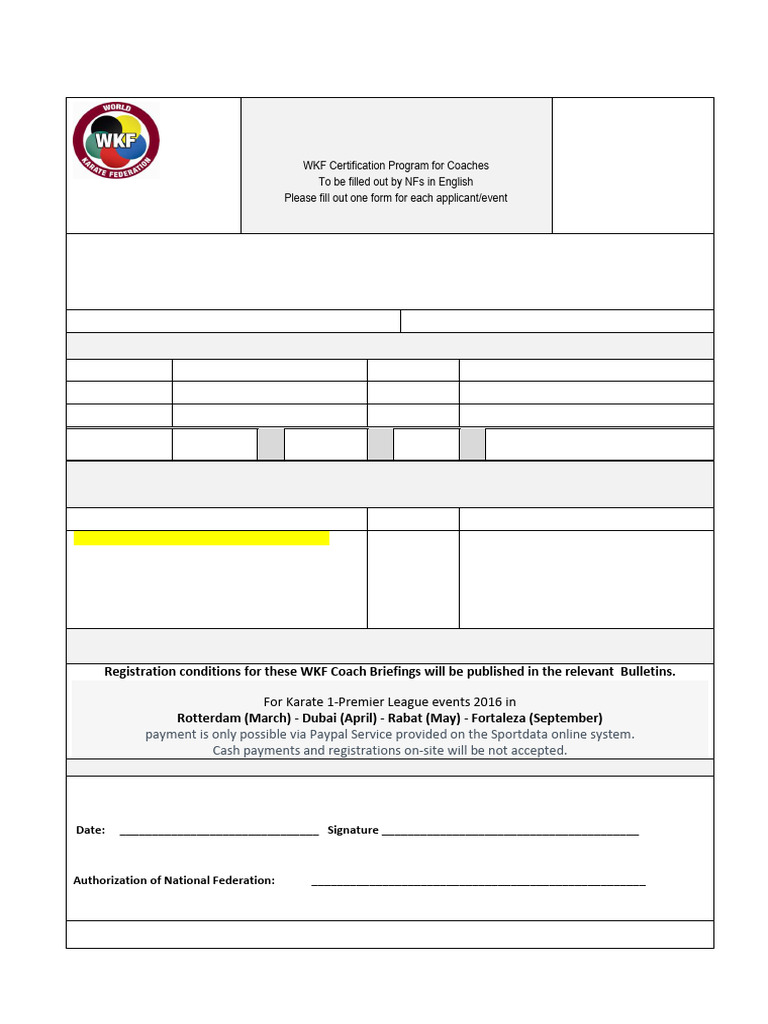 4193 - Registration Form - WKF Accredited Coach | PDF
