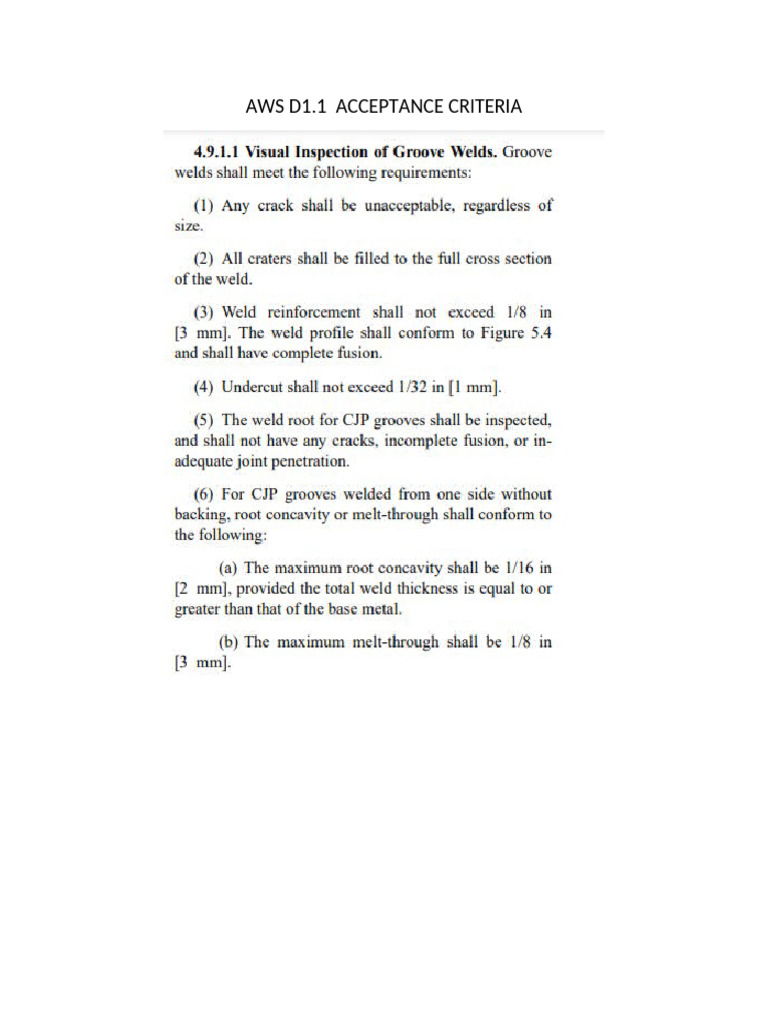 Aws d11. 1 Acceptance Criteria Visual Inspection | PDF