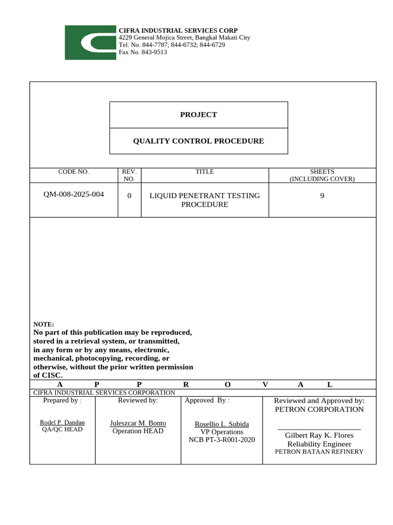 QM-008-2025-004 PT Petron Bataan Refinery | PDF | Nondestructive ...