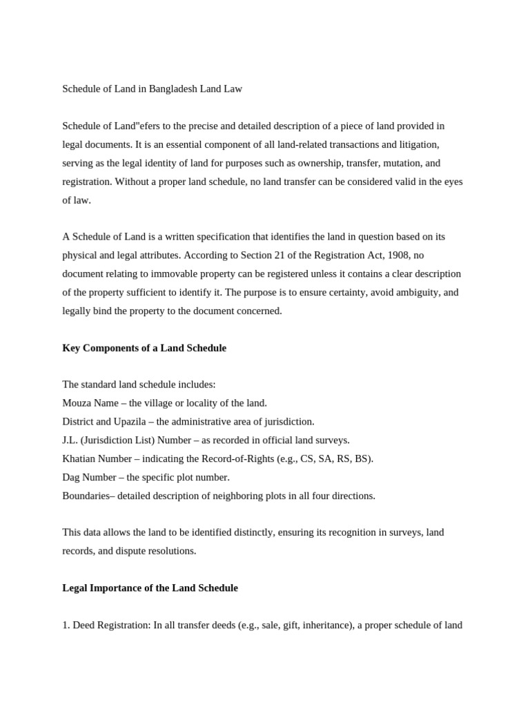 Land Schedule in Bangladesh Law | PDF | Governance | Economies