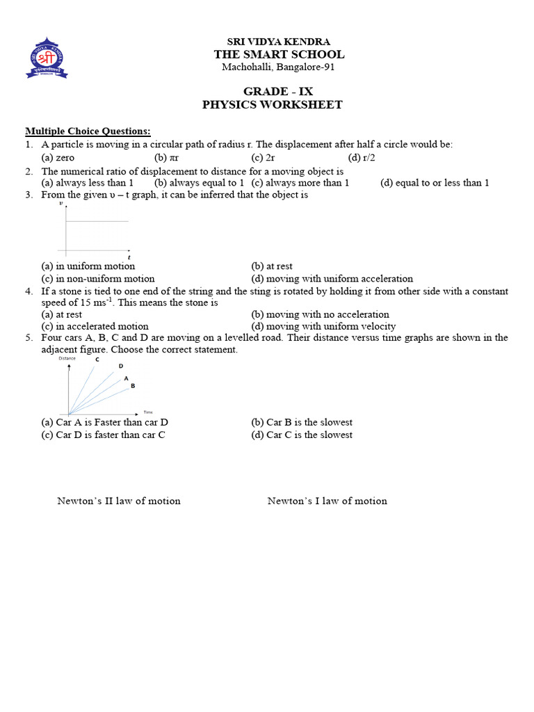 Grade 9 - Physics WorkSheet | PDF | Force | Acceleration