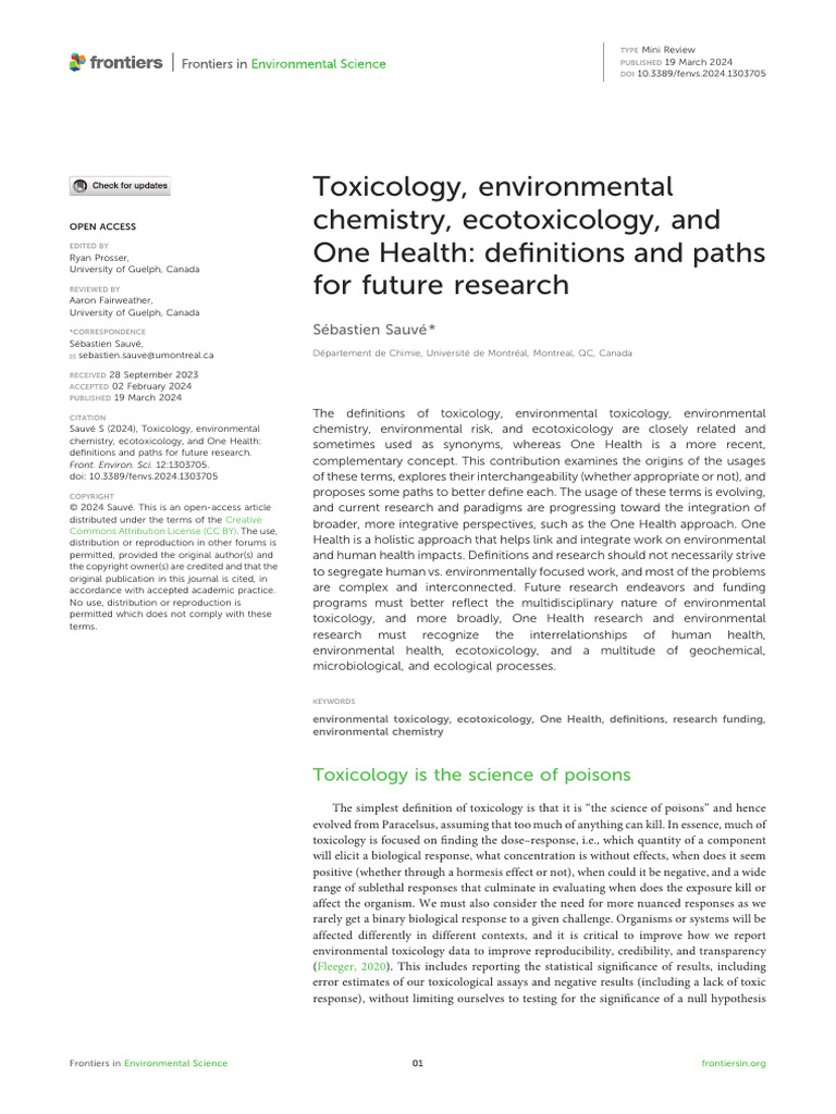 Defining Toxicology and One Health | PDF | Toxicology | Ecology