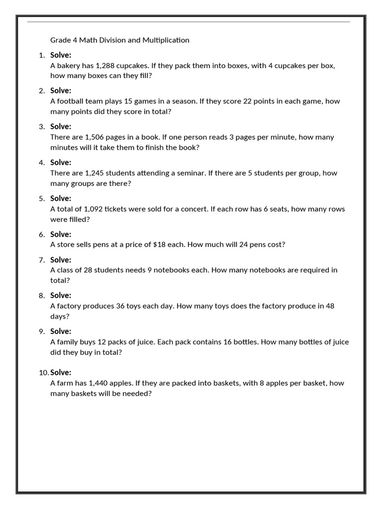 Grade 4 Math Division and Multiplication | PDF