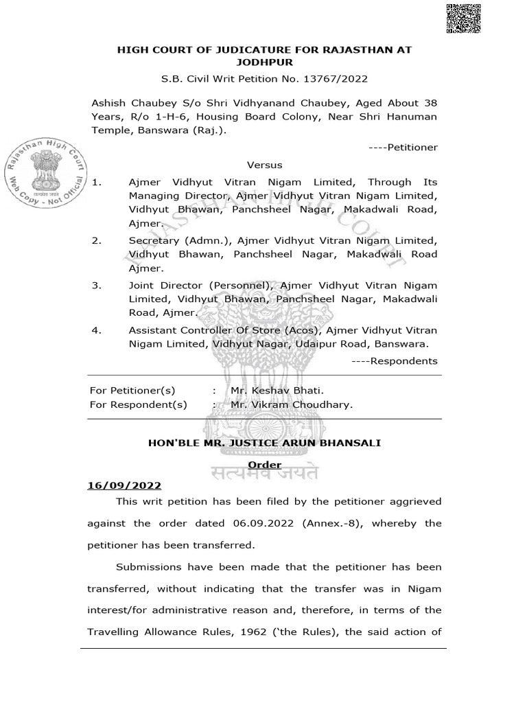 Transfer Order Quashed Without Indicatin TADA | PDF | Legal Procedure ...