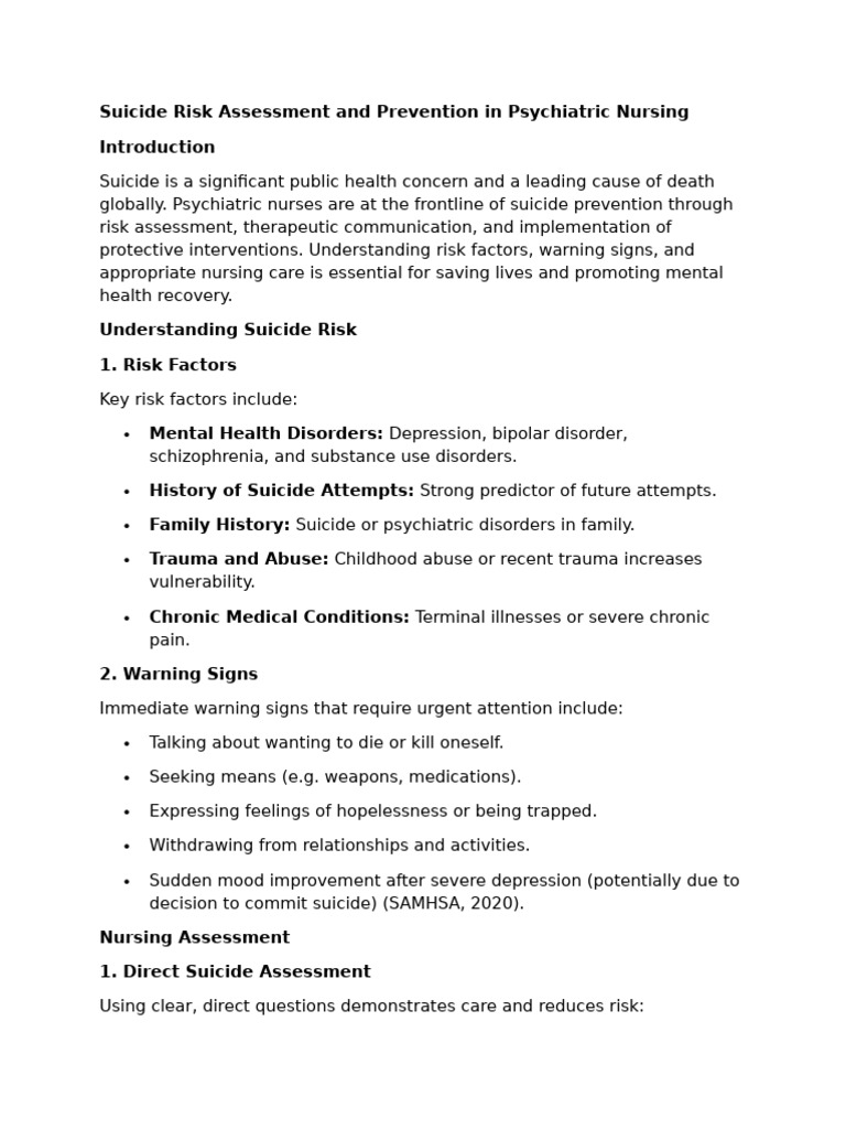 Suicide Risk Assessment and Prevention in Psychiatric Nursing | PDF ...