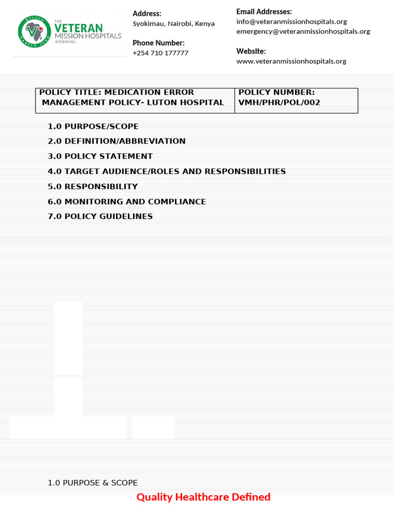 Medication Error Management Policy | PDF | Medical Error | Health Care
