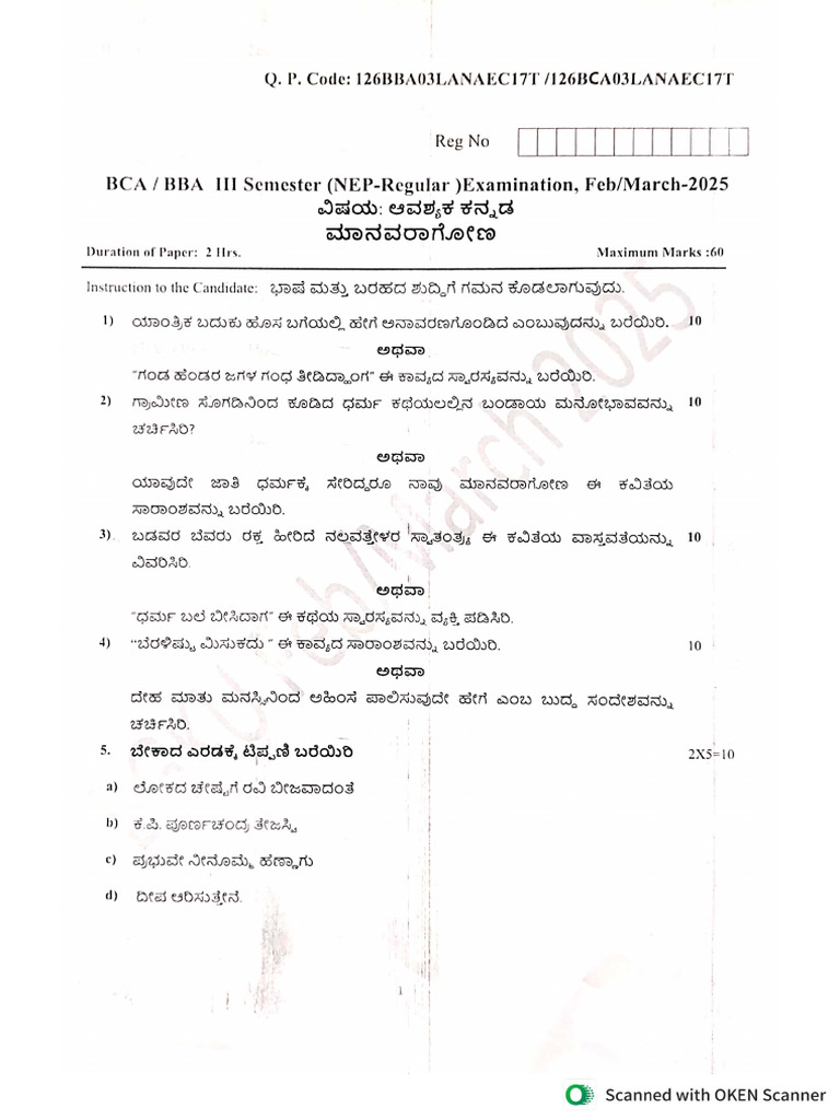 Bca 3rd Sem QP Dec. Jan 2025 Rcu Nep | PDF