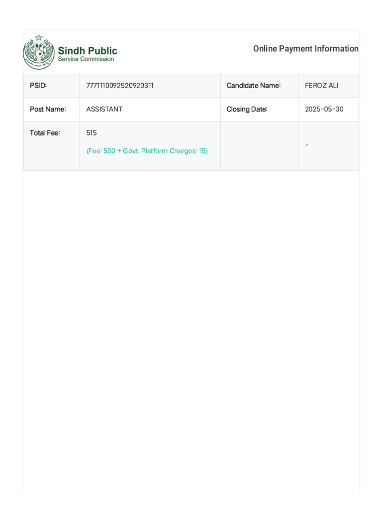 Online Payment Info - SPSC | PDF